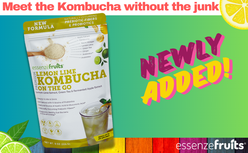 Essenzefruits Instant Lemon Lime Kombucha Powder Tea Mix - Naturally F