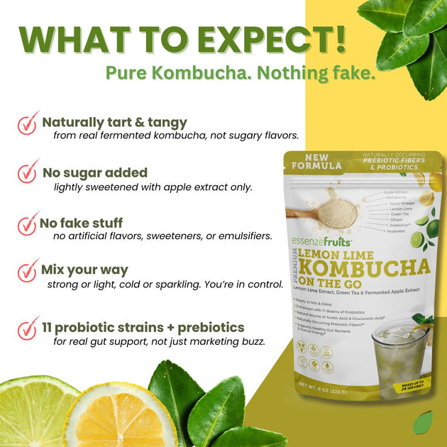 Essenzefruits Instant Lemon Lime Kombucha Powder Tea Mix - Naturally F